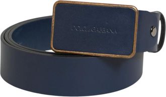 Dolce & Gabbana Homme, Accessoires, Bleu, Taille: ONE Size Ceinture Classique en Cuir avec Boucle Logo M&eacute;tal