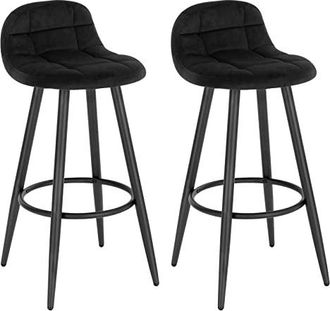 Woltu Lot de 2 Tabourets de Bar Modernes, Chaises de Cuisine Hautes avec Dossier, Repose-Pieds et Assise Rembourrée, en Velours et Métal, Hauteur dAssise 70