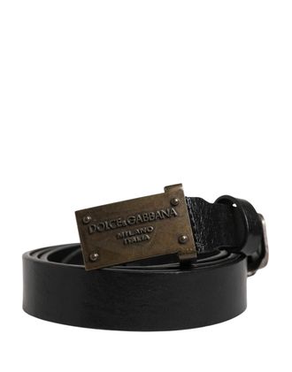 Dolce & Gabbana Men Black Classic Leather Logo Buckle Belt Calf