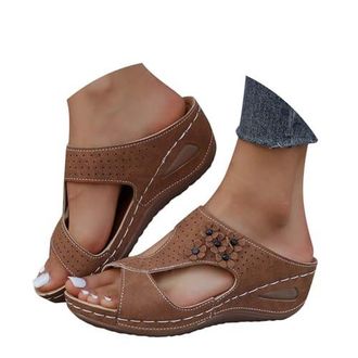 Generic Sandales orthop&eacute;diques compens&eacute;es pour femme - Sandales larges pour femme - Sandales et sandales compens&eacute;es &agrave; bout ouvert pour femme, Marron C, 39.5 E