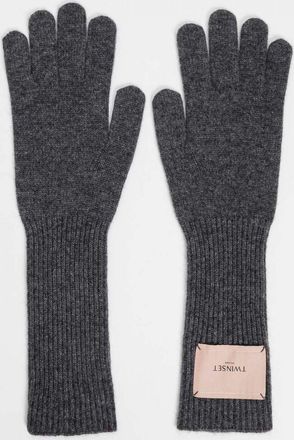 Twinset Handschuhe aus Woll-Kaschmir-Mischung mit Logo und Rippb&uuml;ndchen