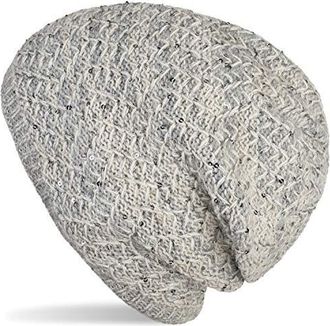 styleBREAKER Bonnet Mou Chaud &agrave; Maille pour Femmes avec Paillettes et Doublure en Polaire, Bonnet Mou Long Slouch dhiver, fabriqu&eacute; en Pologne 04024168, Couleur:Gri