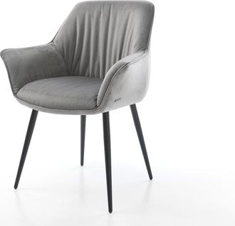 DELIFE Esszimmerstuhl Keila-Flex mit Armlehnen Samt Grau 4-Fuß konisch Schwarz, Esszimmerstühle