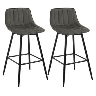 Woltu Barhocker 2er Set Designer Barstuhl Hocker Tresenhocker Bistrohocker mit Fu&szlig;st&uuml;tze Sitzfl&auml;che aus Samt mit R&uuml;ckenlehne Schwarze Beine Dunkelgrau