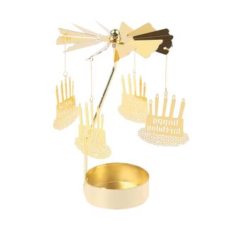 Generic Teelicht-Karussell aus goldenem Metall, rotierendes Teelicht in Herzform/Happy Birthday-Kerzenhalter, Valentinstags-Dekoration, Tischdekoration, Feier