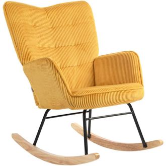 HOMCOM Homcom - Schaukelstuhl, Schaukelsessel mit Kordoptik, Armlehne, Gepolsterter Sessel mit Holzkufen, Relaxsessel f&uuml;r Wohnzimmer, Schlafzimmer, bis