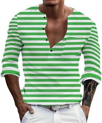 Generic Chemise ray&eacute;e pour homme 2026 - Style d&eacute;contract&eacute; - &Agrave; manches longues - Pour entra&icirc;nement int&eacute;rieur et ext&eacute;rieur, Vert, XXL