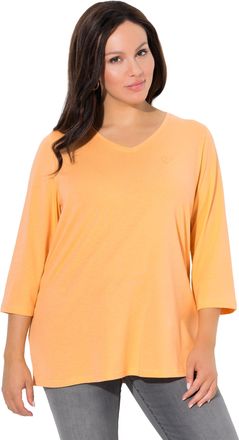 Ulla Popken Damen gro&szlig;e Gr&ouml;&szlig;en &Uuml;bergr&ouml;&szlig;en Plus Size Shirt, Herzstickerei, Classic, V-Ausschnitt, 3/4-Arm pfirsich 42+ 845395651-42+