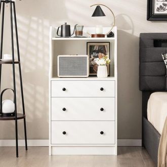 Costway Commode Chambre avec Étagère, Commode 3 Tiroirs avec Compartiment, Commode Haute 111 cm, Dispositif Anti-Basculement, Meuble de Rangement Chambre