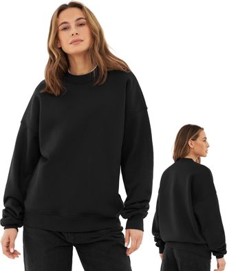 Johnny Urban Sweatshirt Damen & Herren Oversized Schwarz - Carter - Heavy Basic Pullover - Crewneck in Oversize Fit - Enganliegender Kragen - Unisex - Schwerer Sto