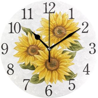 Mnsruu Sonnenblumen-Wanduhr, arabische Ziffern, Design, runde Wanduhr für Wohnzimmer, Badezimmer, Heimdekoration