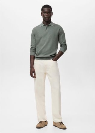 Mango Pull-over polo coton microstructure vert forêt - Homme - S - MANGO MAN