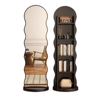 Generic Spiegel Standspiegel Ganzk&ouml;rperspiegel mit Ablagen f&uuml;r Schlafzimmer Bad Wohnzimmer(Black,46x168 cm)