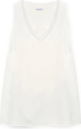 Fiorella Rubino Femme, Tops, Blanc, Taille: 40 FR Top bimatière avec encolure en V