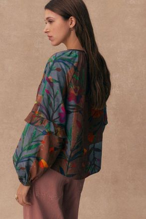 Next Langarmbluse Bluse mit Knopfleiste und Volumen&auml;rmeln (1-tlg)