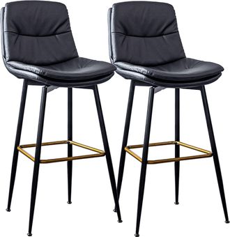 Generic Barhocker, 2er-Set Bequeme, gepolsterte K&uuml;chenhocker aus PU-Leder mit Metallgestell, Farbe: Camel, H&ouml;he: 65/75 cm