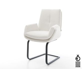 DELIFE Freischwinger Clea-Flex Boucl&eacute; Creme-Wei&szlig; Freischwinger flach Schwarz, Esszimmerst&uuml;hle