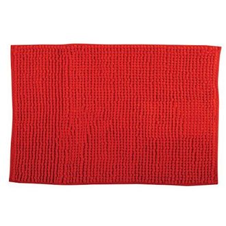 MSV Tapis de Bain Microfibre Chenille - Poils Longs Anti-dérapant - 50 x 80 cm - Rouge - Lavable en Machine - Boucle dAccrochage Pratique - Confort et Hyg