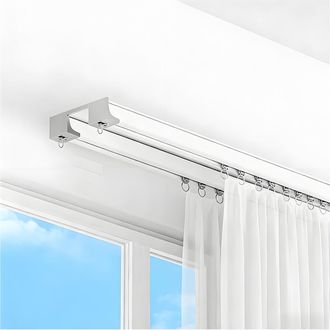 Generic Schwerlast Gardinenschiene 2-L&auml;ufig aus Aluminium, Leise Vorhangschiene mit Deckenbefestigung 1 2 3 4 5m Vorhangschienen-Set fur Wohnzimmer Schlafzimm