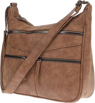 Christian Wippermann Sac à Main Femme Bandoulière Luxe - Grand Sac à Main 30x26x10cm - 3 Compartiments Zippés Devant, 1 au Dos - Bandoulière 155cm - Compartiments Intérieu
