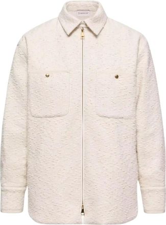 Moncler Femme, Vestes, Beige, Taille: 38 FR Veste chemise en duvet et bouclette de coton m&eacute;lang&eacute;