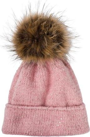 styleBREAKER Bonnet &agrave; Pompon tricot&eacute; pour Femmes Unicolore avec Paillettes et Doublure Polaire, Bonnet &agrave; Pompon de Fourrure dhiver, Bonnet tricot&eacute; 04024210, Couleu