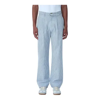 Noah Seersucker Bundfaltenhose mit G&uuml;rtel - - Trousers - Herren - Blau - W30