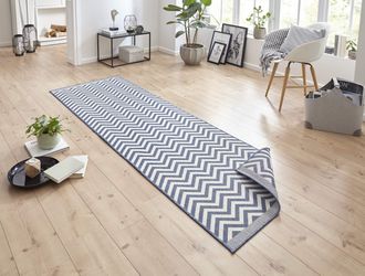 Northrugs In- und Outdoor Teppich Palma 80x350cm - Wendeteppich Wetterfest Modernes Design Zick-Zack Muster Läufer für Balkon Terrasse Garten Wintergarten Wohnz