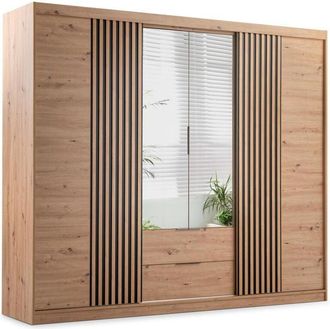 Vente-Unique Vente-unique - Armoire 4 portes et 2 tiroirs - Avec miroir - L250 cm - Coloris : Naturel - sidovia