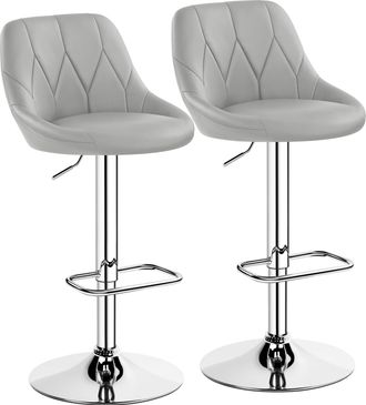 Yaheetech Barhocker 2er Set höhenverstellbarer Barstuhl 360° drehbarer Tresenhocker Polsterhocker mit Kunstleder für Küche/Bar/Salon/Esszimmer, hellgrau