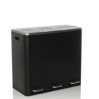 hjh OFFICE Poubelle Clean IX Acier, Système de tri sélectif 3 x 18L, Poubelle avec Softclose, Poubelle à pédale Universelle, Noir