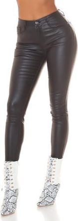Koucla Pantalon taille haute uni en cuir avec push-up, Noir, W40