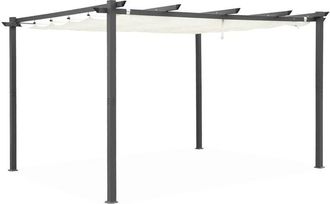 Sweeek Pergola aluminium - Isla 3x4m - Toile &eacute;cru- Tonnelle id&eacute;ale pour votre terrasse. toit r&eacute;tractable. toile coulissante. structure aluminium