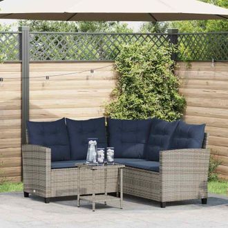 vidaXL vidaXL Canap&eacute; de jardin avec table et coussins en forme de L gris
