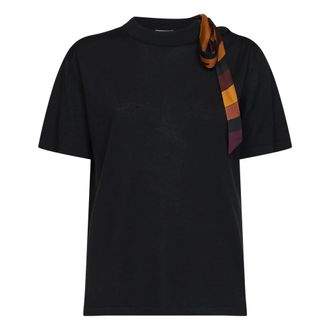 Pucci Geripptes Rundhals-T-Shirt mit Seidenschal-Detail - - Tops - Damen - Schwarzk - S