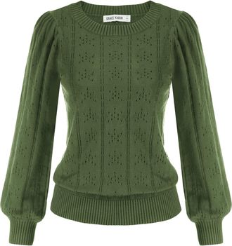 Grace Karin Sweater Damen Ohne Kapuze Pullover Lang Strickpullover Langarm Langarm Pullover Cl834-4 Olivgr&uuml;n M