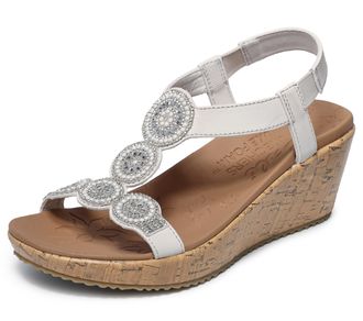 Skechers Damen Beverlee-Date Glam Sandale Keilsandale, Off White Duraleather/Clear Rhinestone, 38.5 EU