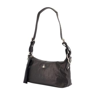 Vivienne Westwood Womens Emma Shoulder Bag - Vivienne Westwood Leather Black Calfskin Shoulder-Hobo-Bags