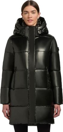 Khujo Damen Wintermantel in glänzender Optik Warmer wasserdichter Steppmantel lang mit Abnehmbarer Kapuze Haya Shiny-YM Dark Green Gr. XL