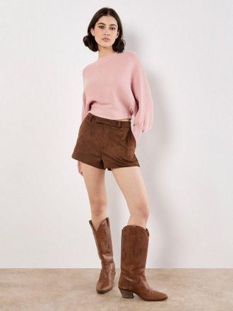 Apricot Rundhalspullover gerippter Pullover. mit Fledermaus&auml;rmeln