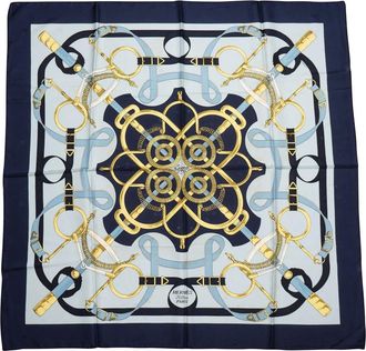 Hermès Tücher & Schals - Hermes Classic Eperon dOr Silk Carre 90 Scarf Tuc - Gr. unisize - in Blau - für Damen