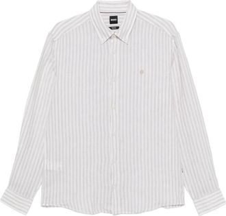 HUGO BOSS Homme, Chemises, Beige, Taille: L H-Liam Chemise Boutonn&eacute;e en Lin Ray&eacute;