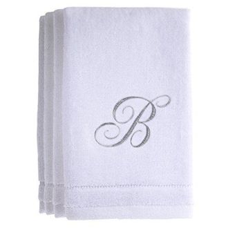 Creative Scents Monogrammierte Handtücher, Fingerspitze, personalisiertes Geschenk, 28.9 x 45.7 cm, 4 Stück, silberne bestickte Handtücher, extra saugfähig, für Badez