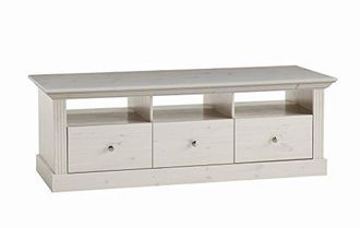 Steens Group Monaco TV Bank, 3 Schubladen und 3 F&auml;cher, 145 x 49 x 56 cm (B/H/T), Kiefer massiv, wei&szlig;