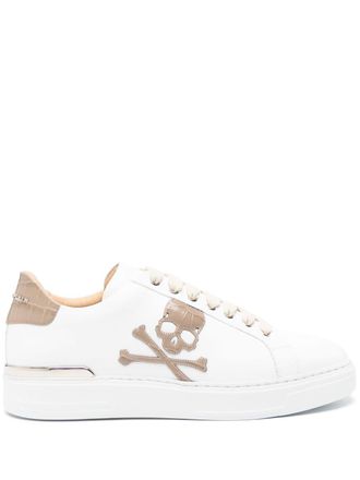 Philipp Plein baskets en cuir &agrave; patch logo - Blanc