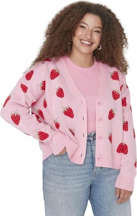 Trendyol Pink Strawberry Print V-Neck Crop Strickwaren Cardigan Tbbaw23Av00028