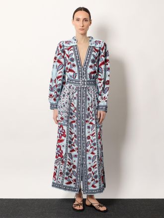Farm Rio Womens Marcelle Maxi Dress Blue Rayon