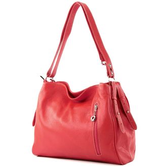 modamoda.de T119 / T220 Damen Leder Schultertasche Umh&auml;ngetasche 2 Gr&ouml;&szlig;en handmade in Italy, Farbe:Rot2021