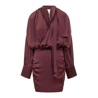 Rotate LS Silk V-neck Dress - - Dresses - Damen - Lila - XS
