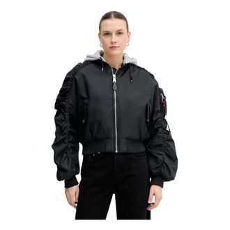 Alpha Industries Blouson aviateur l&eacute;ger &agrave; capuche court - Femme - Vestes - Noir - Taille: 36 FR